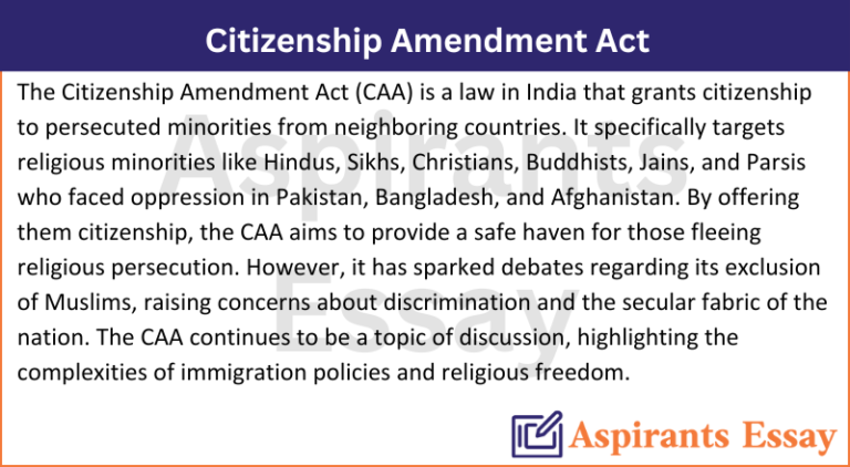 Paragraph on Citizenship Amendment Act in English (100, 150, 200, 250 ...