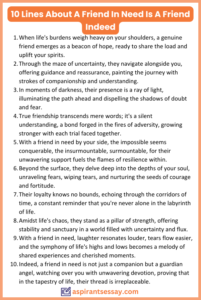 10 Lines on A Friend In Need Is A Friend Indeed in English