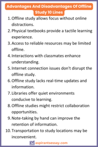 10 Lines on Advantages And Disadvantages Of Offline Study in English