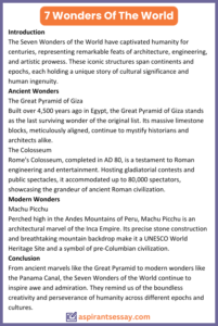 Essay on 7 Wonders Of The World in English (150, 200, 250, 500 Words)