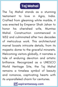 Paragraph on Taj Mahal in English (100, 150, 200, 250 Words)