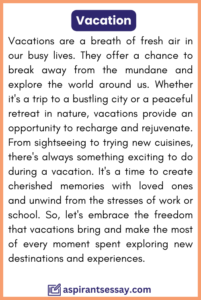 Paragraph on Vacation in English (100, 150, 200, 250 Words)