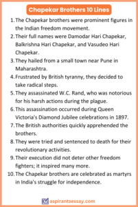 10 Lines on Chapekar Brothers in English