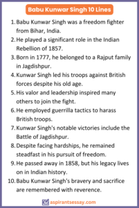 10 Lines on Babu Kunwar Singh in English