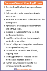 10 Lines on Causes Of Global Warming in English