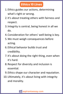 10 Lines on Ethics in English