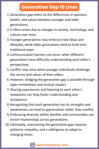 10 Lines on Generation Gap in English